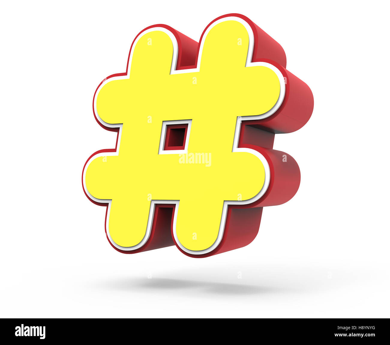 right tilt red framed yellow hashtag mark, 3D rendering graphic ...
