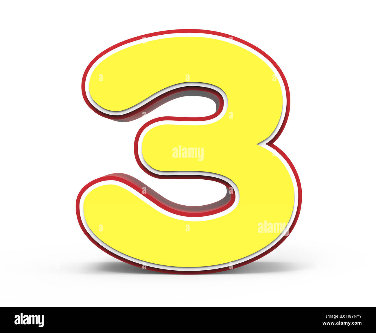 yellow number 3, 3D rendering graphic isolated on white background ...