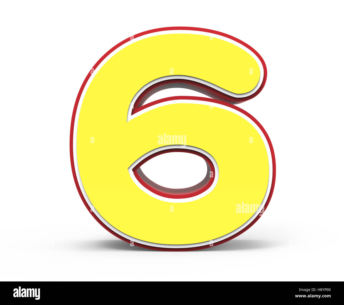 yellow number 6, 3D rendering graphic isolated on white background ...