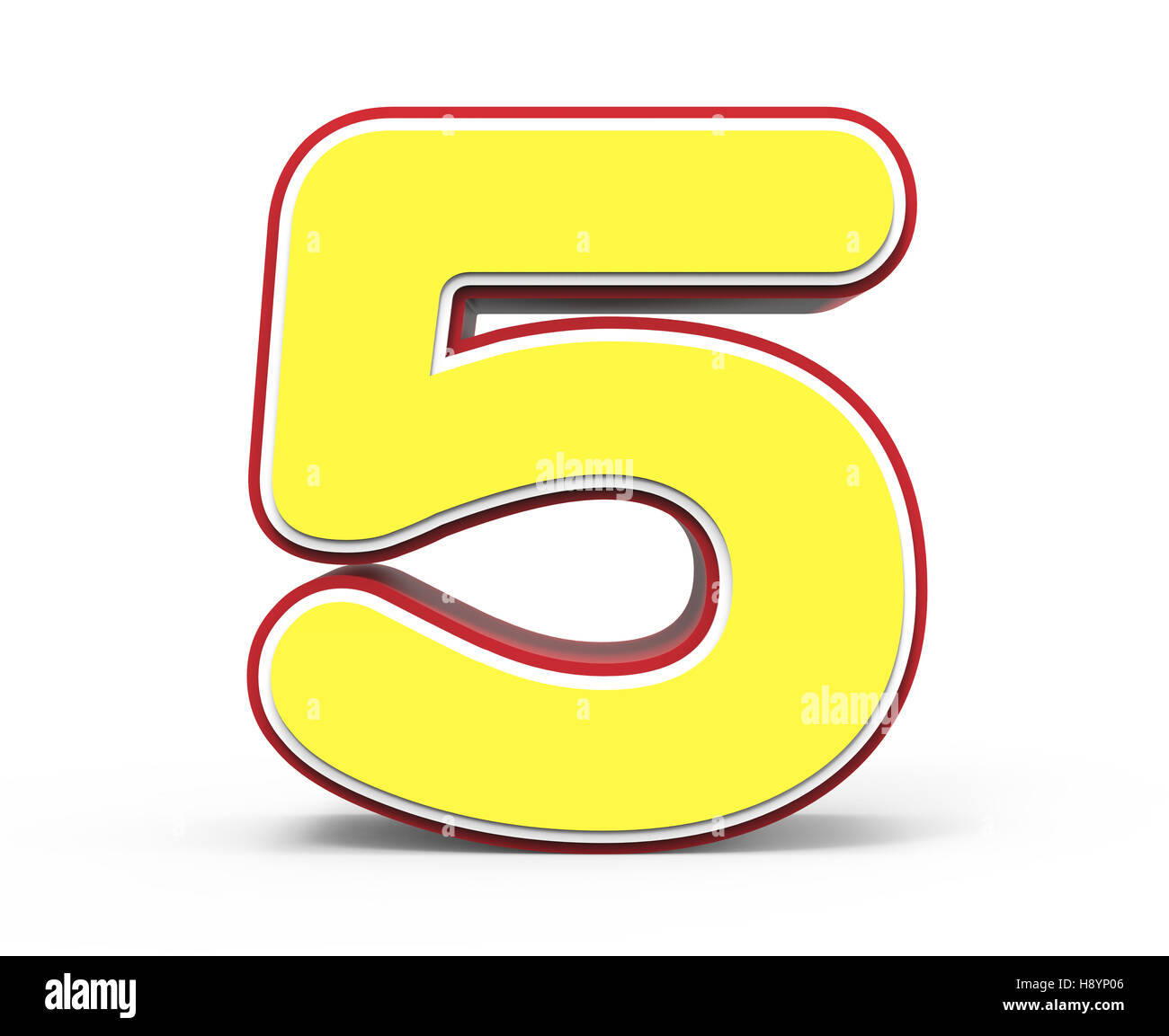 yellow number 5, 3D rendering graphic isolated on white background ...