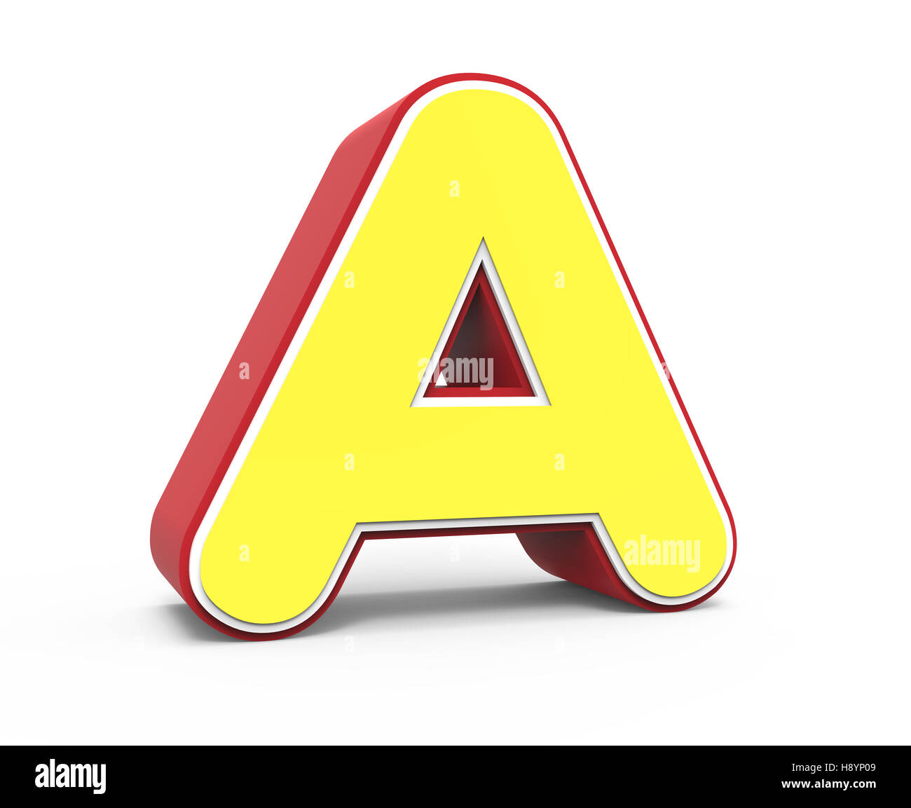 left tilt red framed yellow letter A, 3D rendering graphic isolated on ...