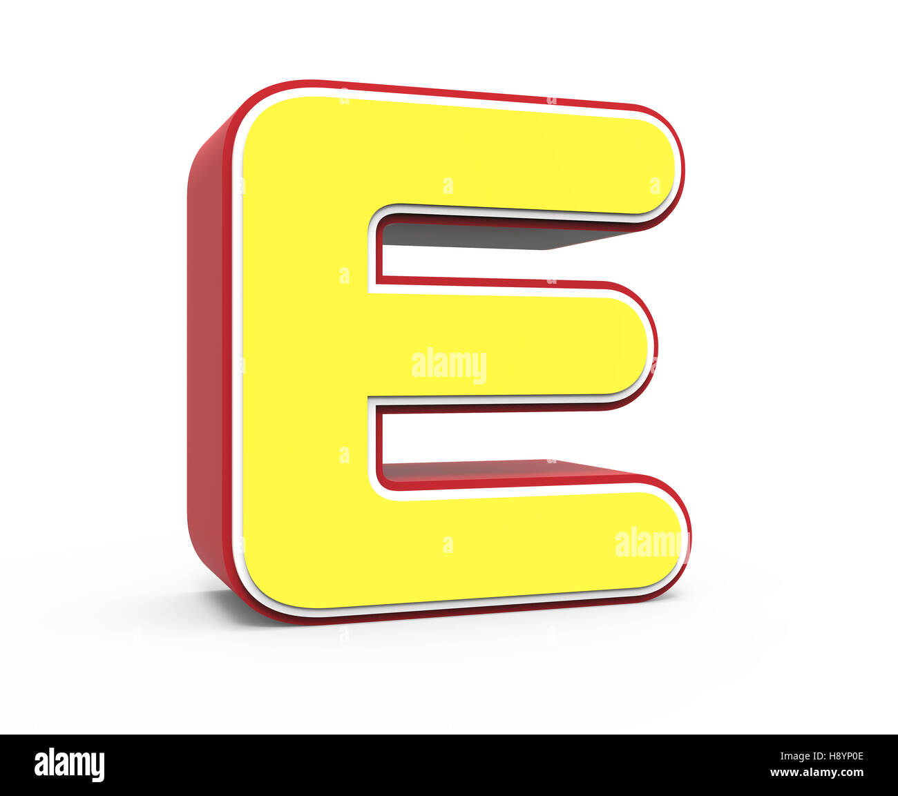 left tilt red framed yellow letter E, 3D rendering graphic isolated on ...