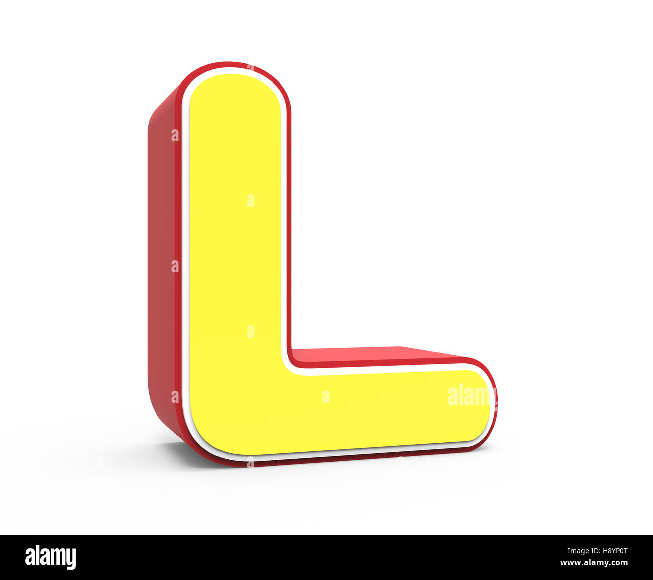 left tilt red framed yellow letter L, 3D rendering graphic isolated on ...