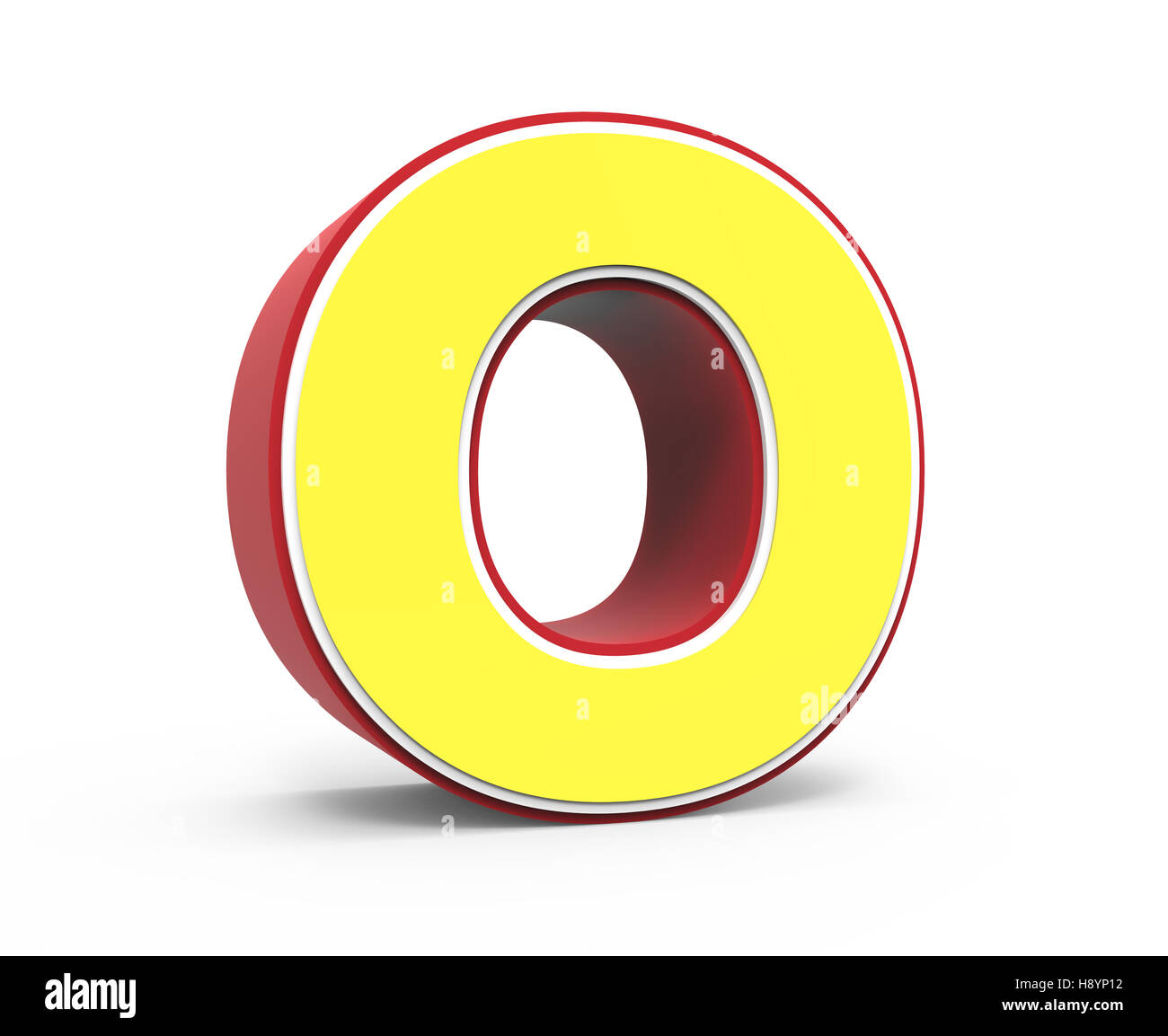 left tilt red framed yellow letter O, 3D rendering graphic isolated on ...