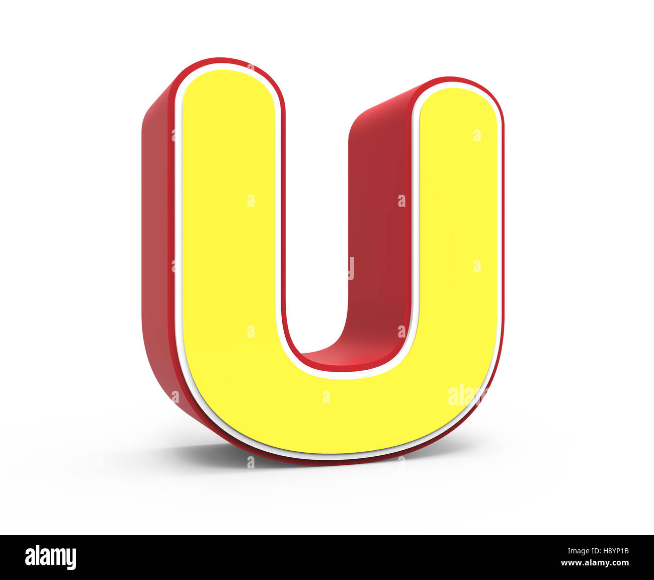 left tilt red framed yellow letter U, 3D rendering graphic isolated on ...