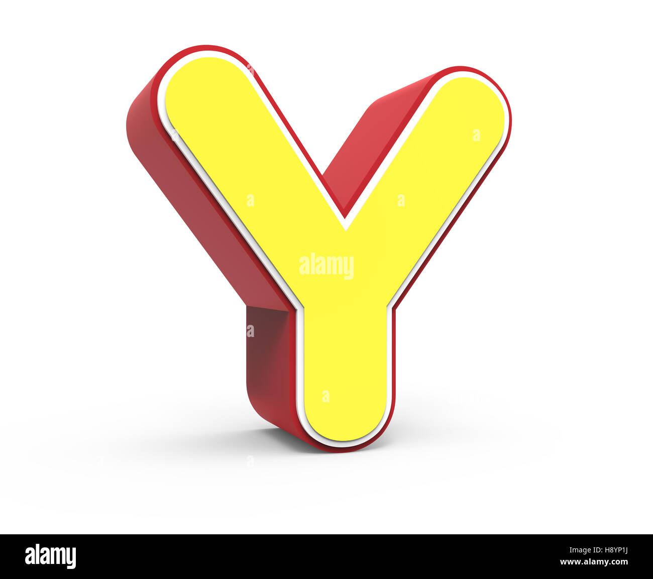 left tilt red framed yellow letter Y, 3D rendering graphic isolated on ...