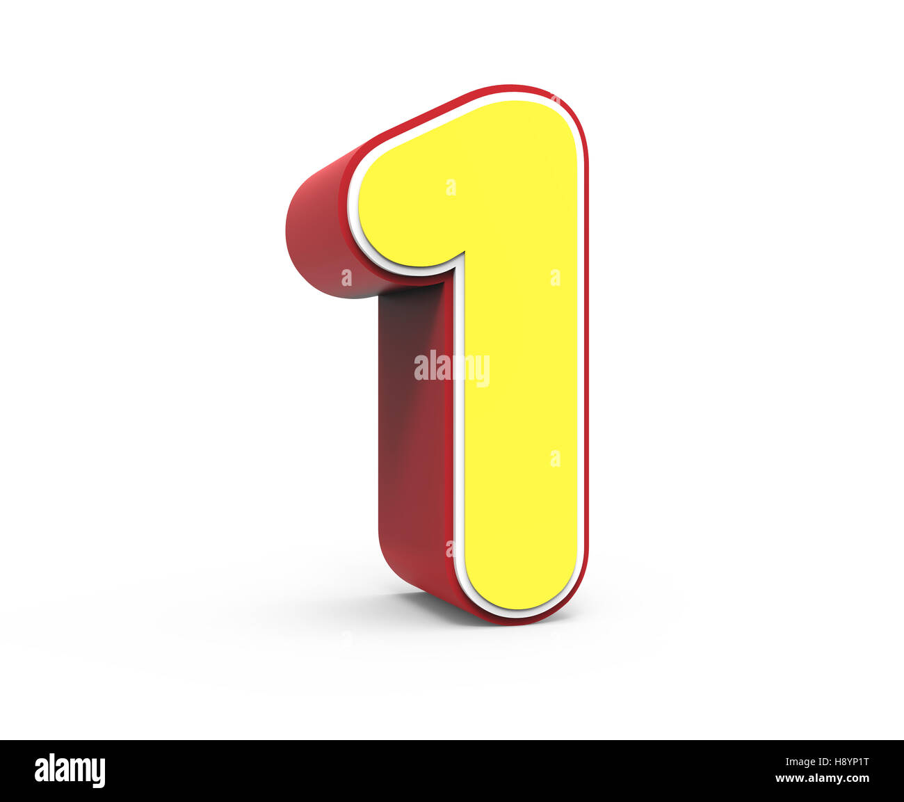 left tilt red framed yellow number 1, 3D rendering graphic isolated on ...