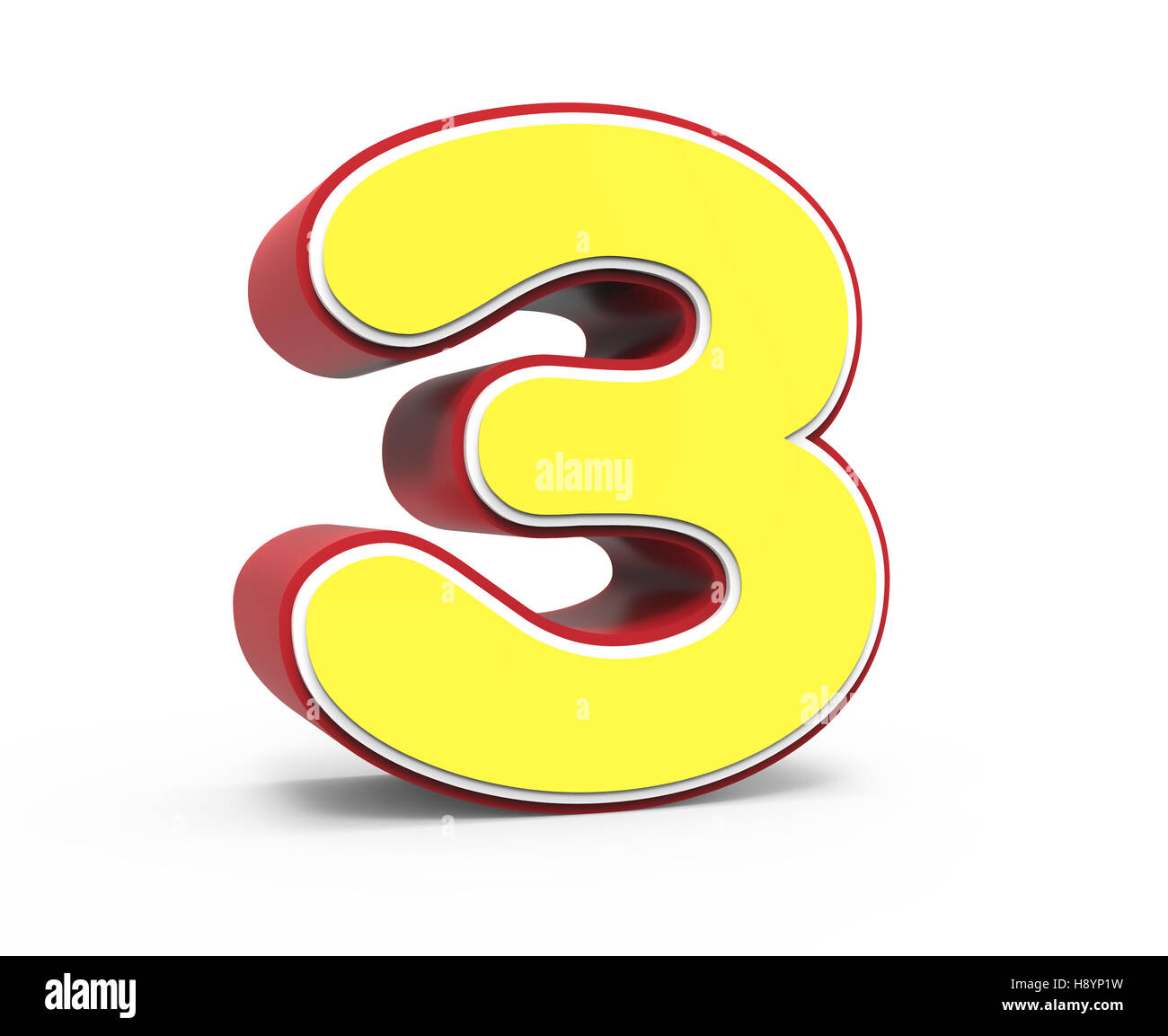 left tilt red framed yellow number 3, 3D rendering graphic isolated on ...