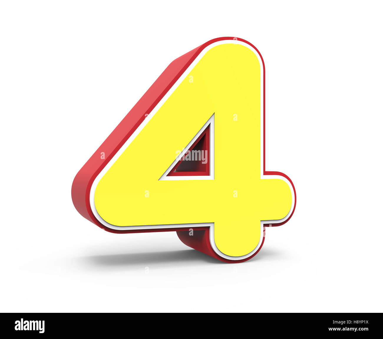 left tilt red framed yellow number 4, 3D rendering graphic isolated on ...
