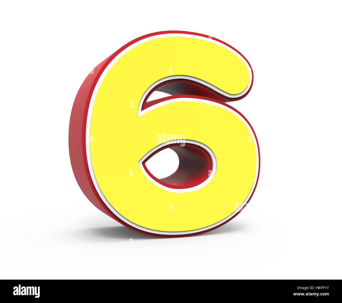 left tilt red framed yellow number 6, 3D rendering graphic isolated on ...