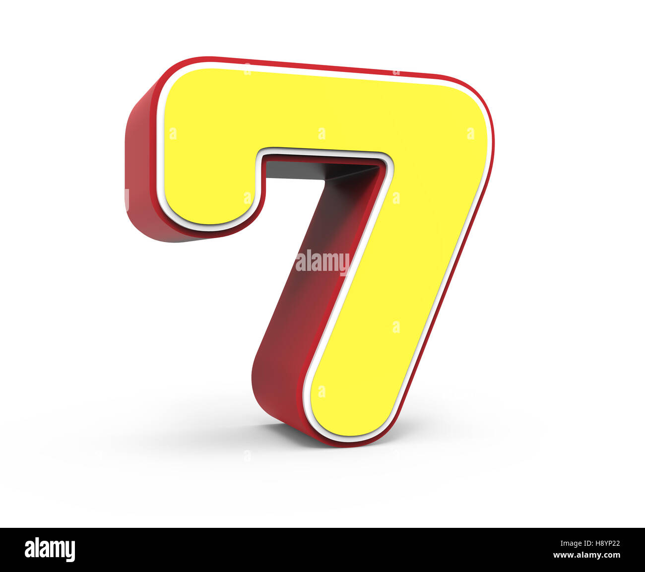left tilt red framed yellow number 7, 3D rendering graphic isolated on ...