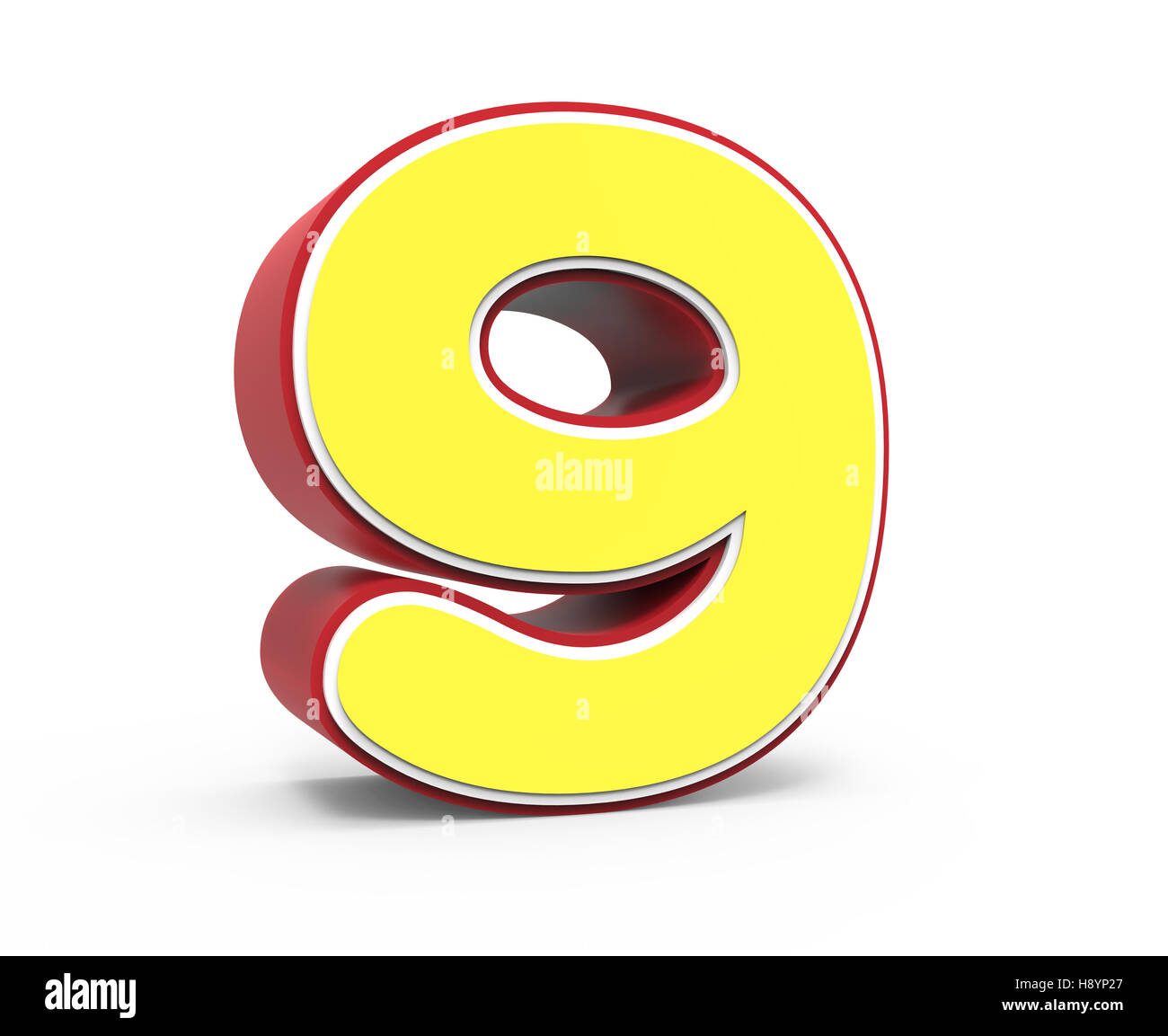 left tilt red framed yellow number 9, 3D rendering graphic isolated on ...