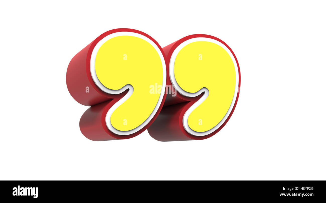 left tilt red framed yellow quotation mark, 3D rendering graphic ...