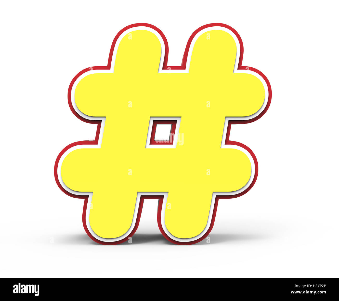 yellow hashtag mark, 3D rendering graphic isolated on white background ...