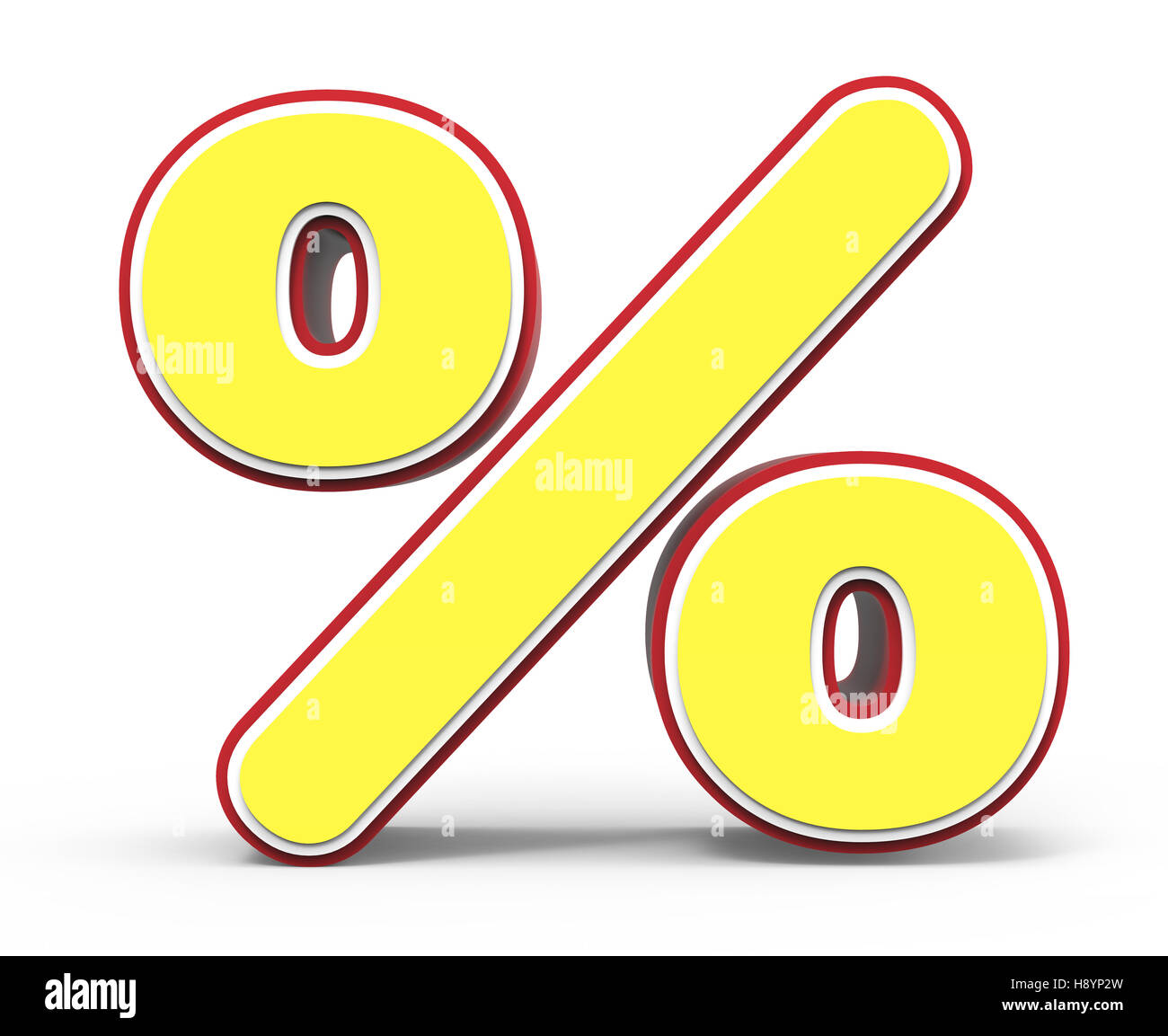 yellow percent mark, 3D rendering graphic isolated on white background ...
