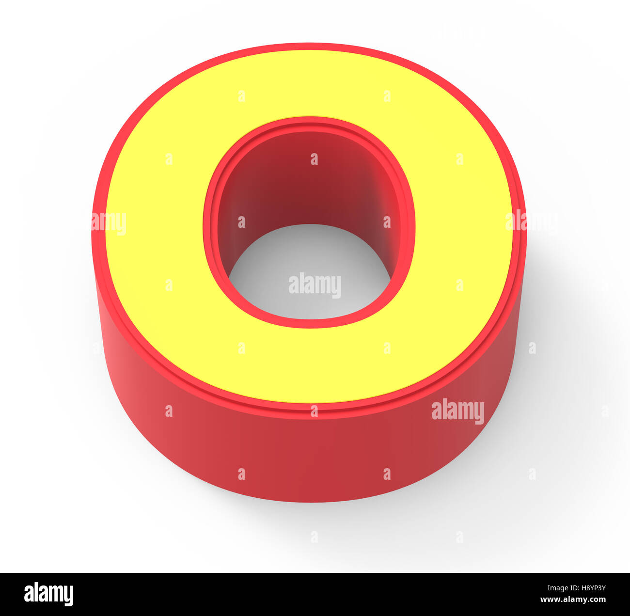 red framed yellow letter O, 3D rendering graphic isolated on white ...