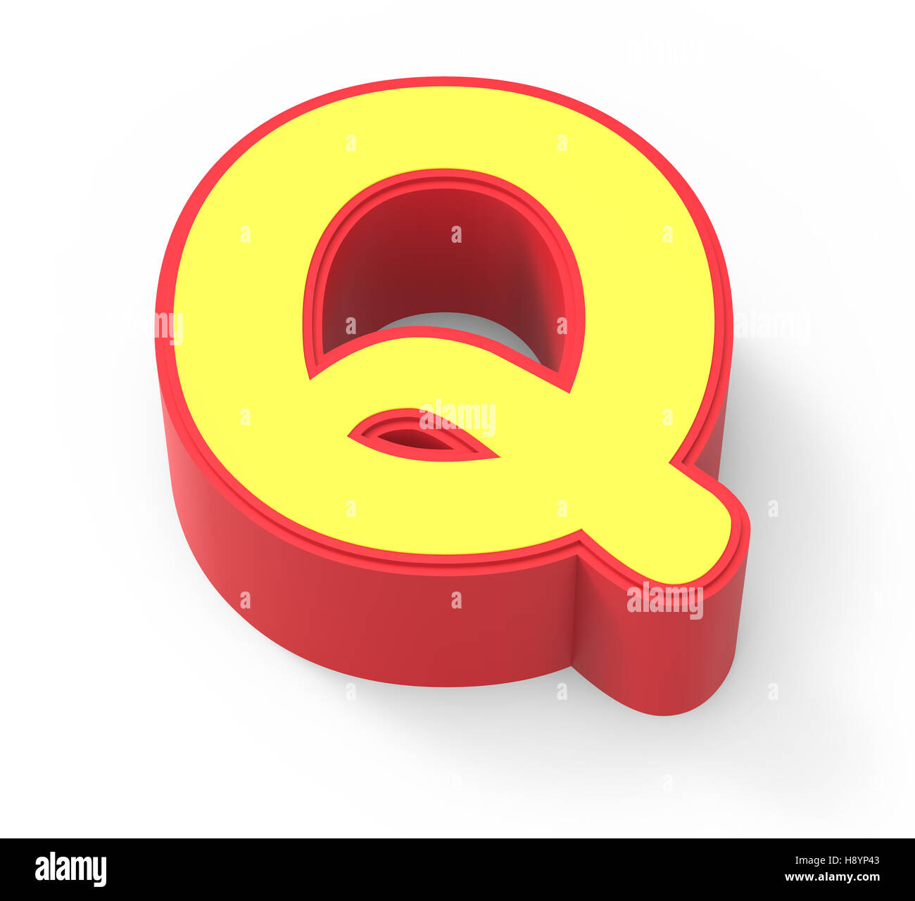 red framed yellow letter Q, 3D rendering graphic isolated on white ...