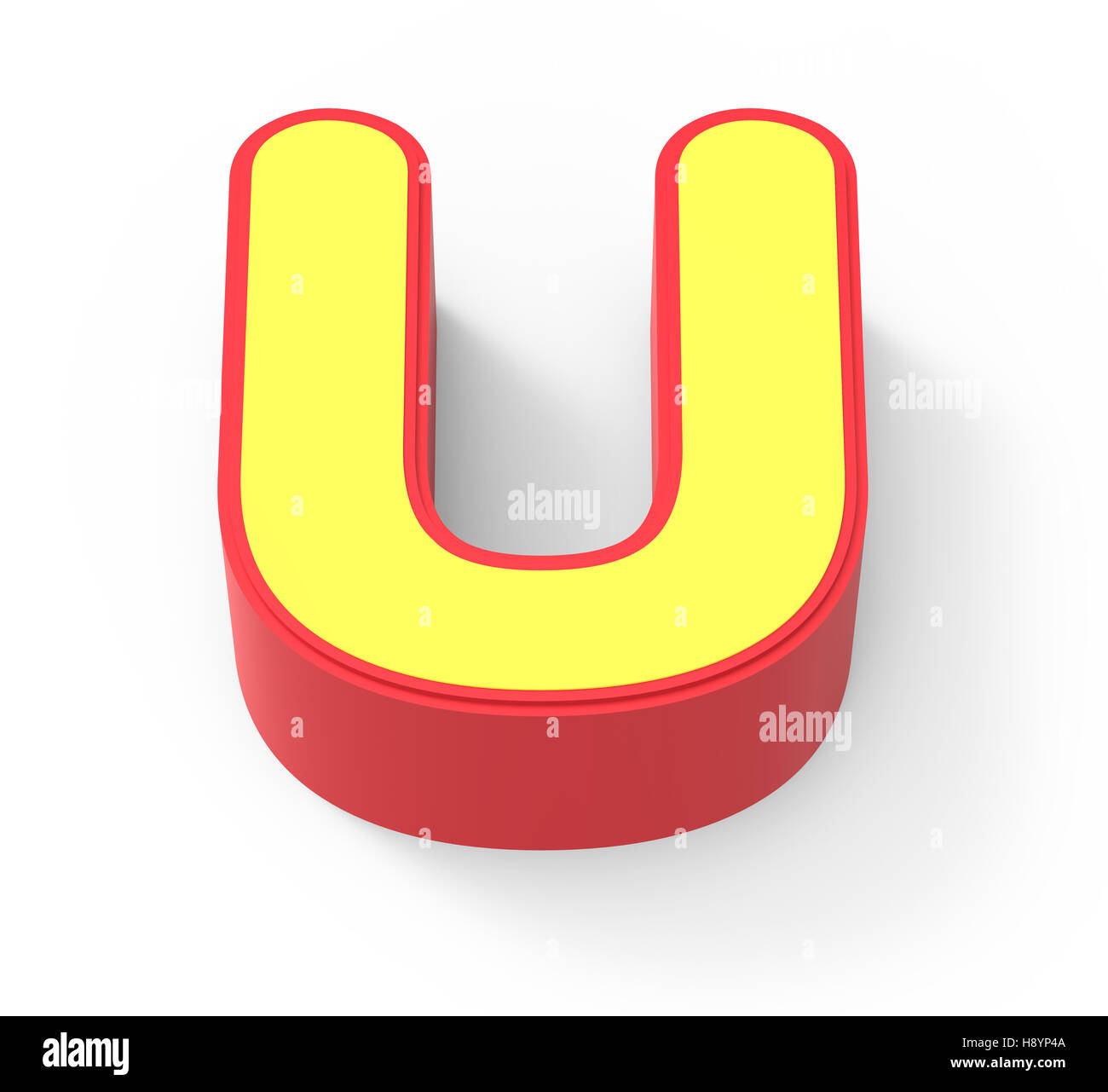 red framed yellow letter U, 3D rendering graphic isolated on white ...