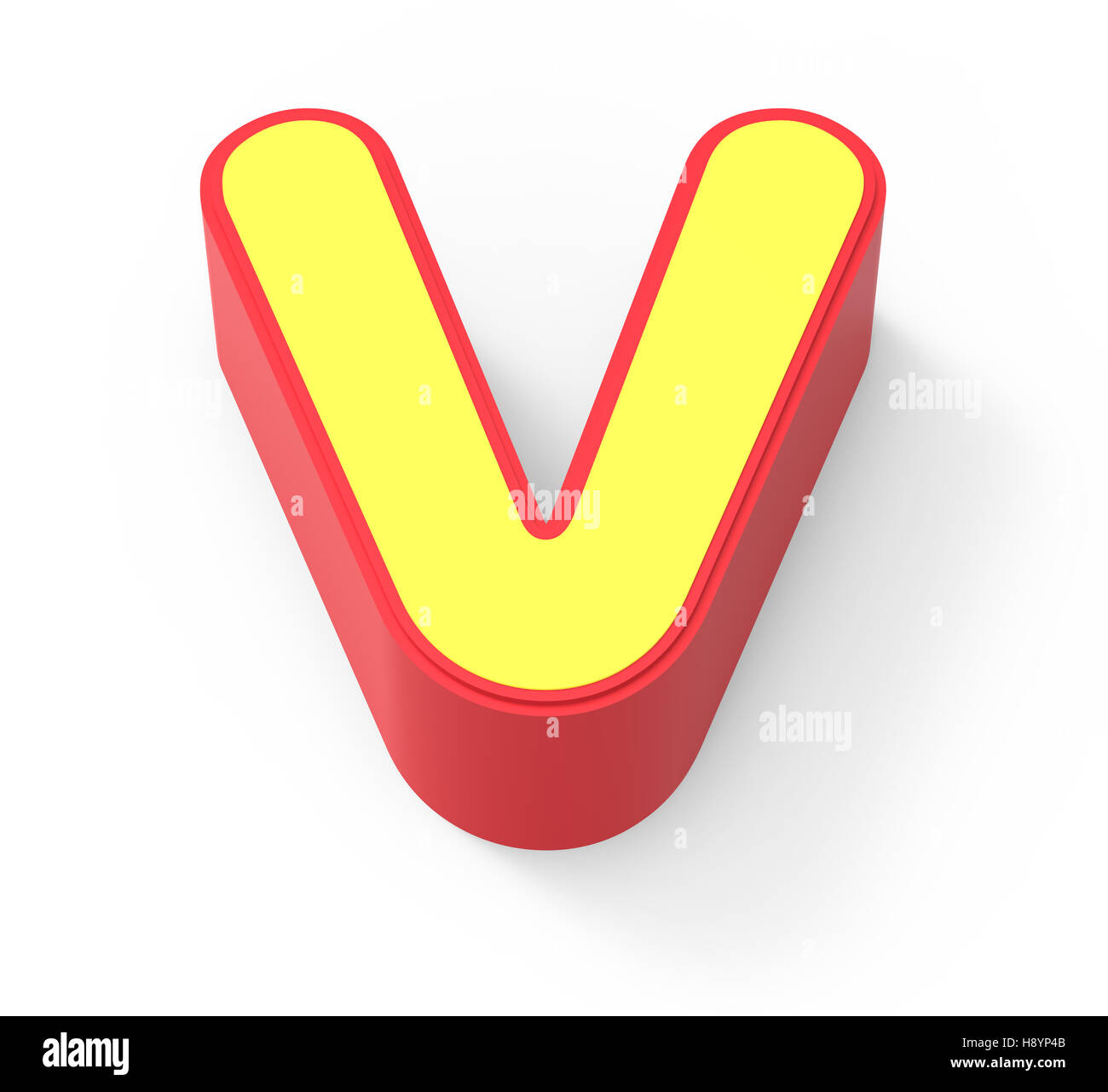 red framed yellow letter V, 3D rendering graphic isolated on white ...