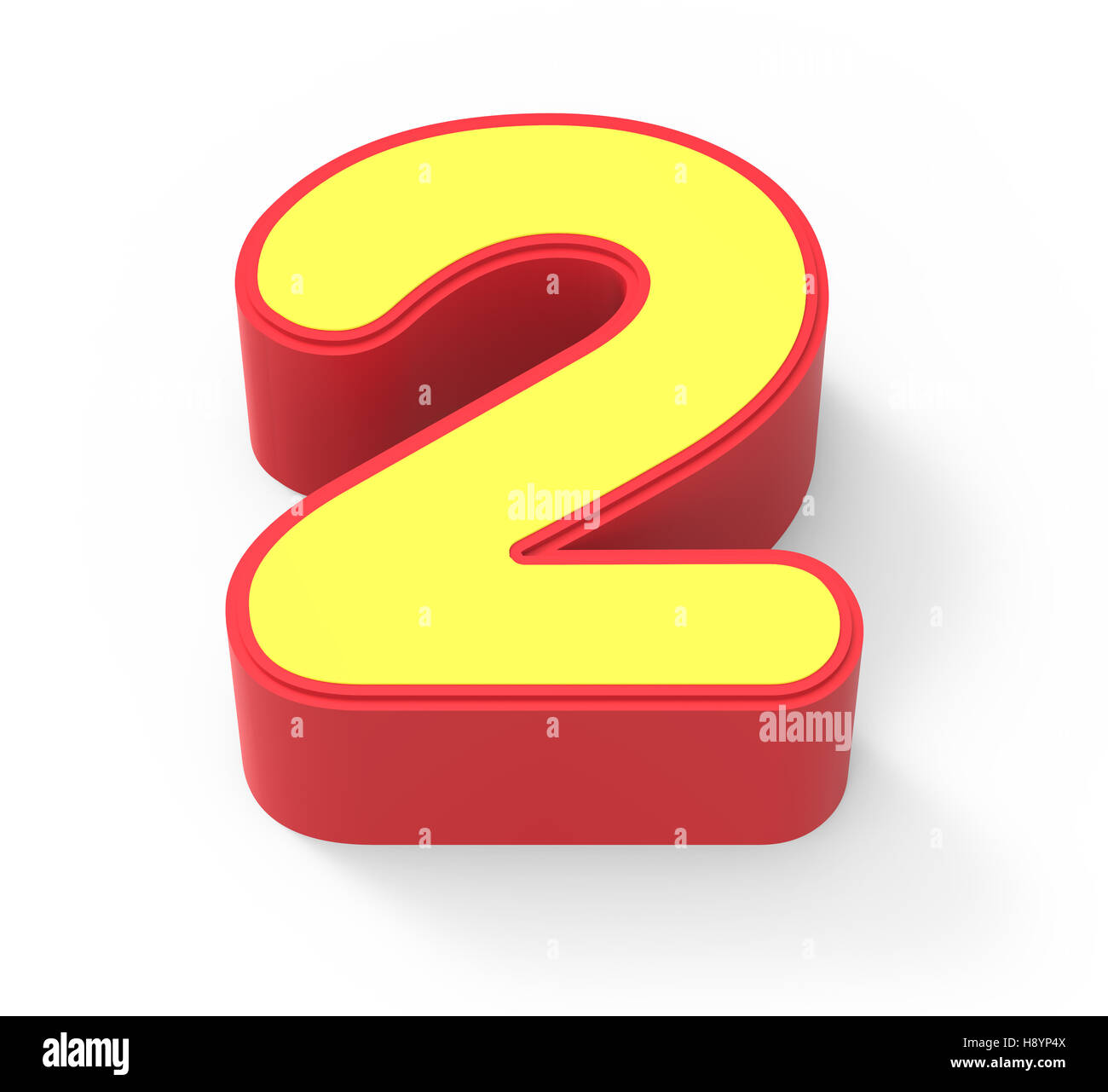 red framed yellow number 2, 3D rendering graphic isolated on white ...