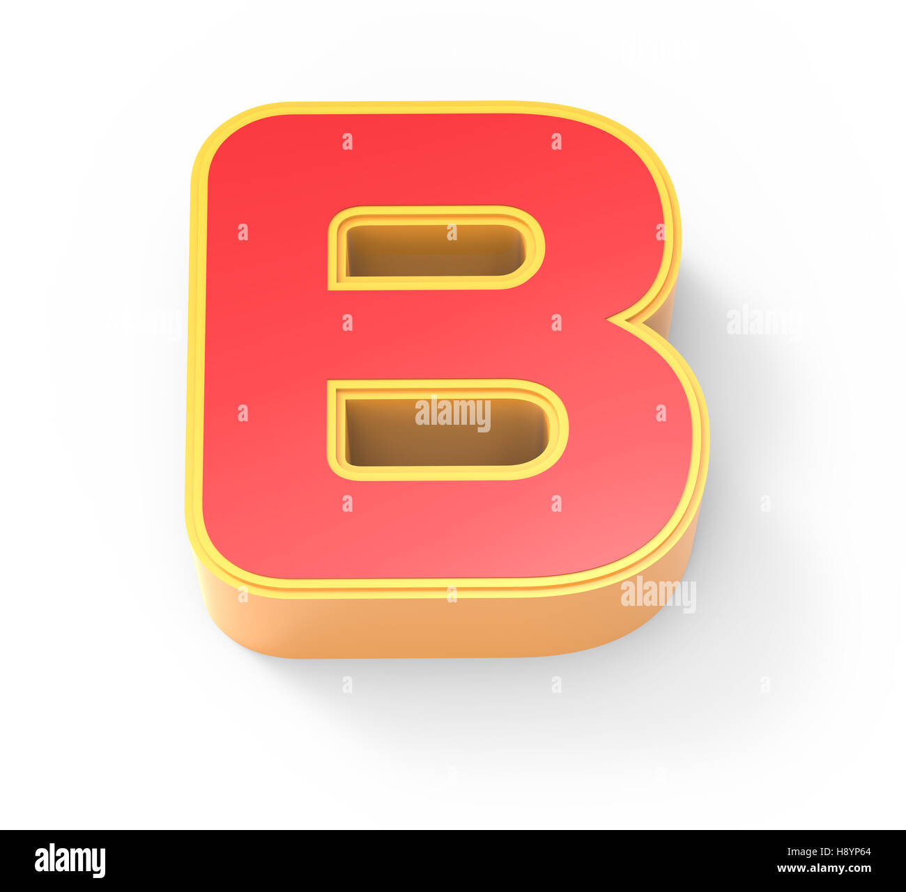 yellow framed red letter B, 3D rendering graphic isolated on white ...