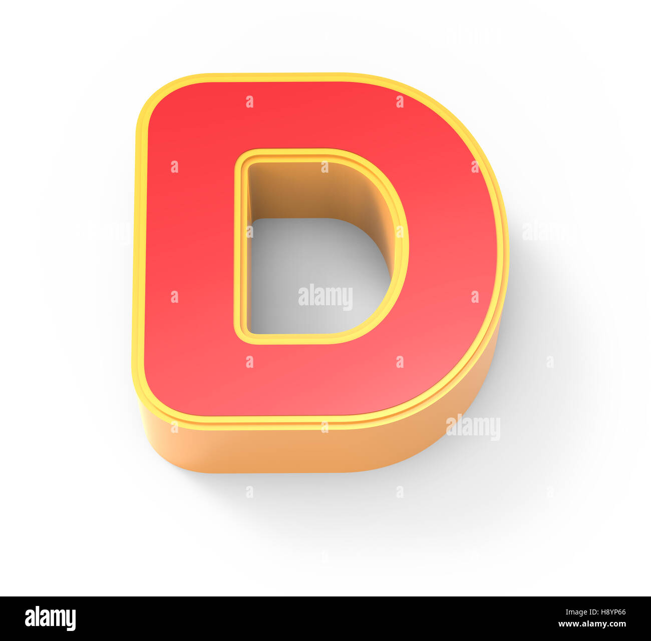 yellow framed red letter D, 3D rendering graphic isolated on white ...