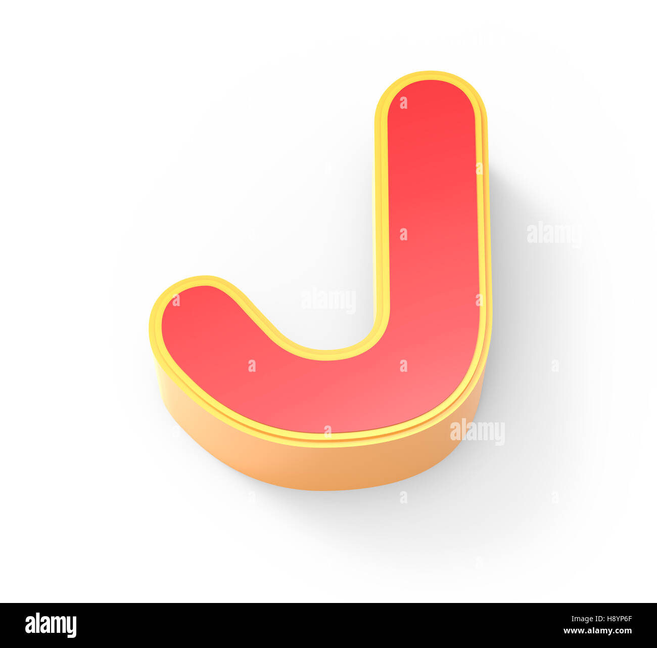 yellow framed red letter J, 3D rendering graphic isolated on white ...