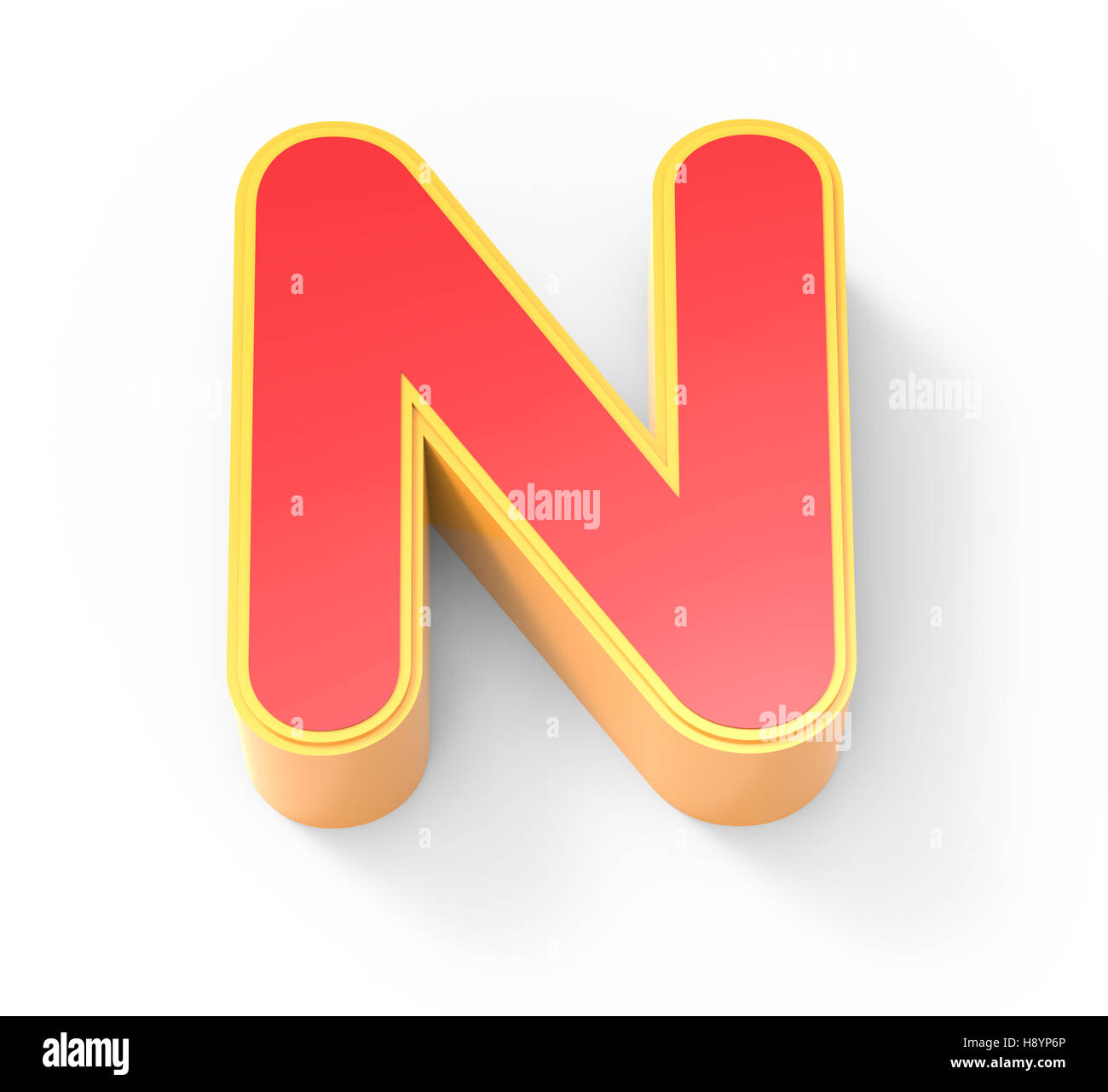 yellow framed red letter N, 3D rendering graphic isolated on white ...