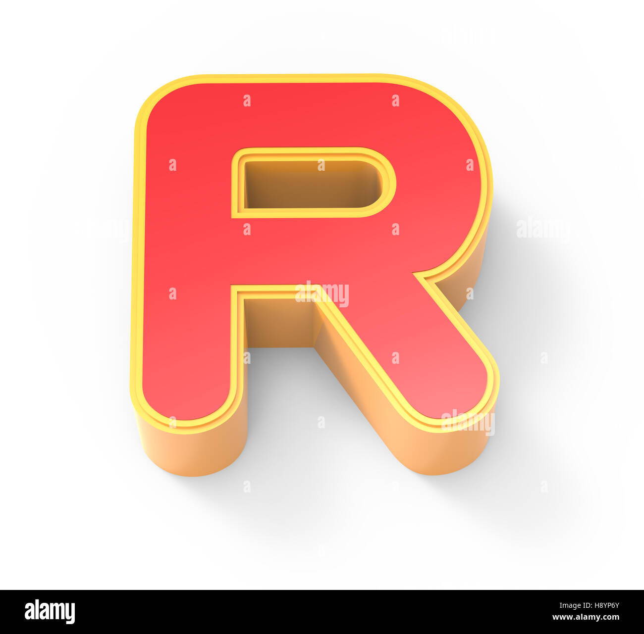 yellow framed red letter R, 3D rendering graphic isolated on white ...