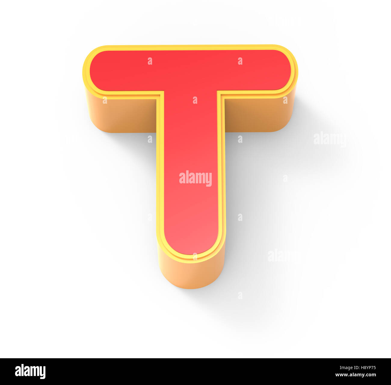 yellow framed red letter T, 3D rendering graphic isolated on white ...