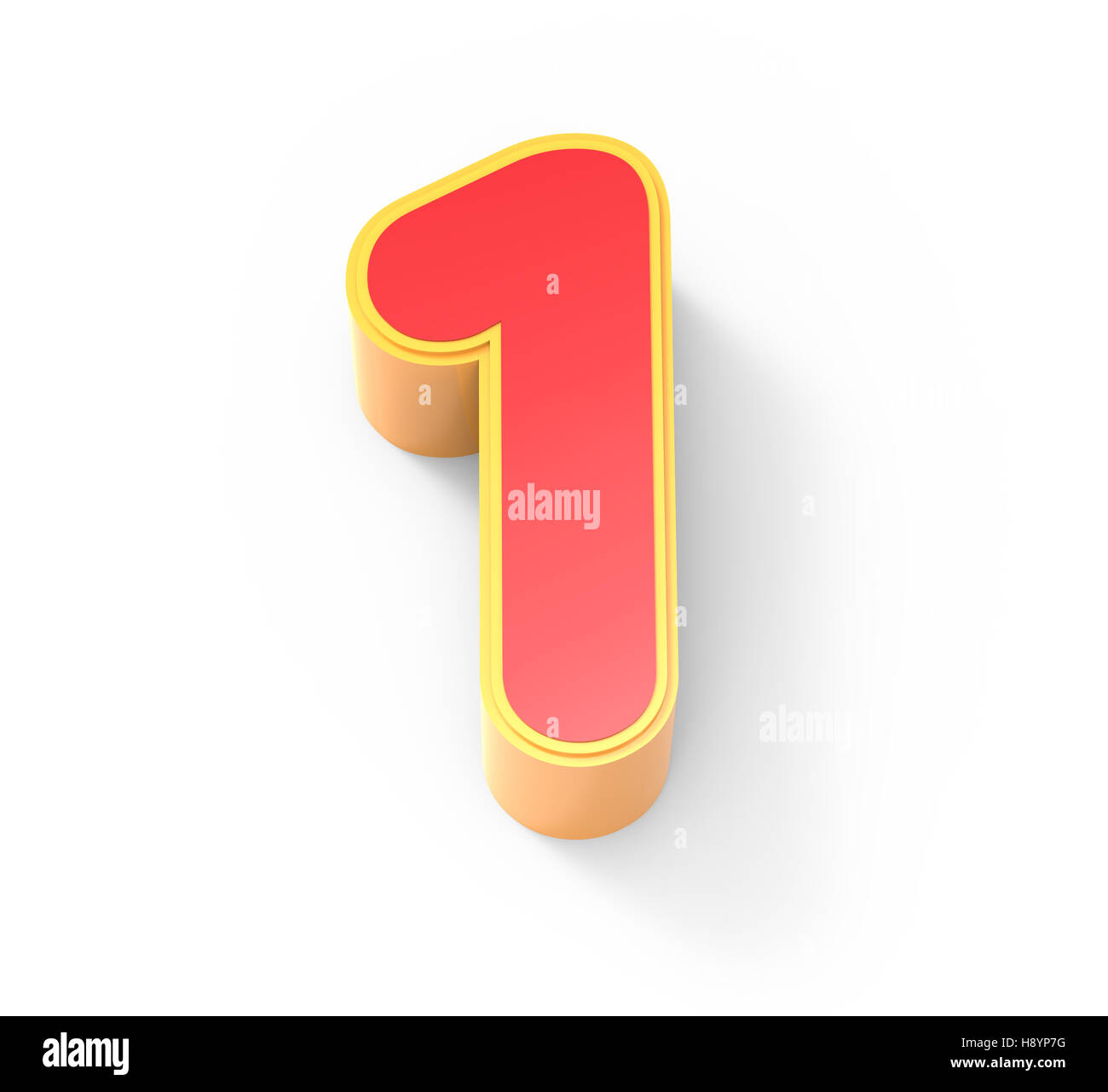 yellow framed red number 1, 3D rendering graphic isolated on white ...