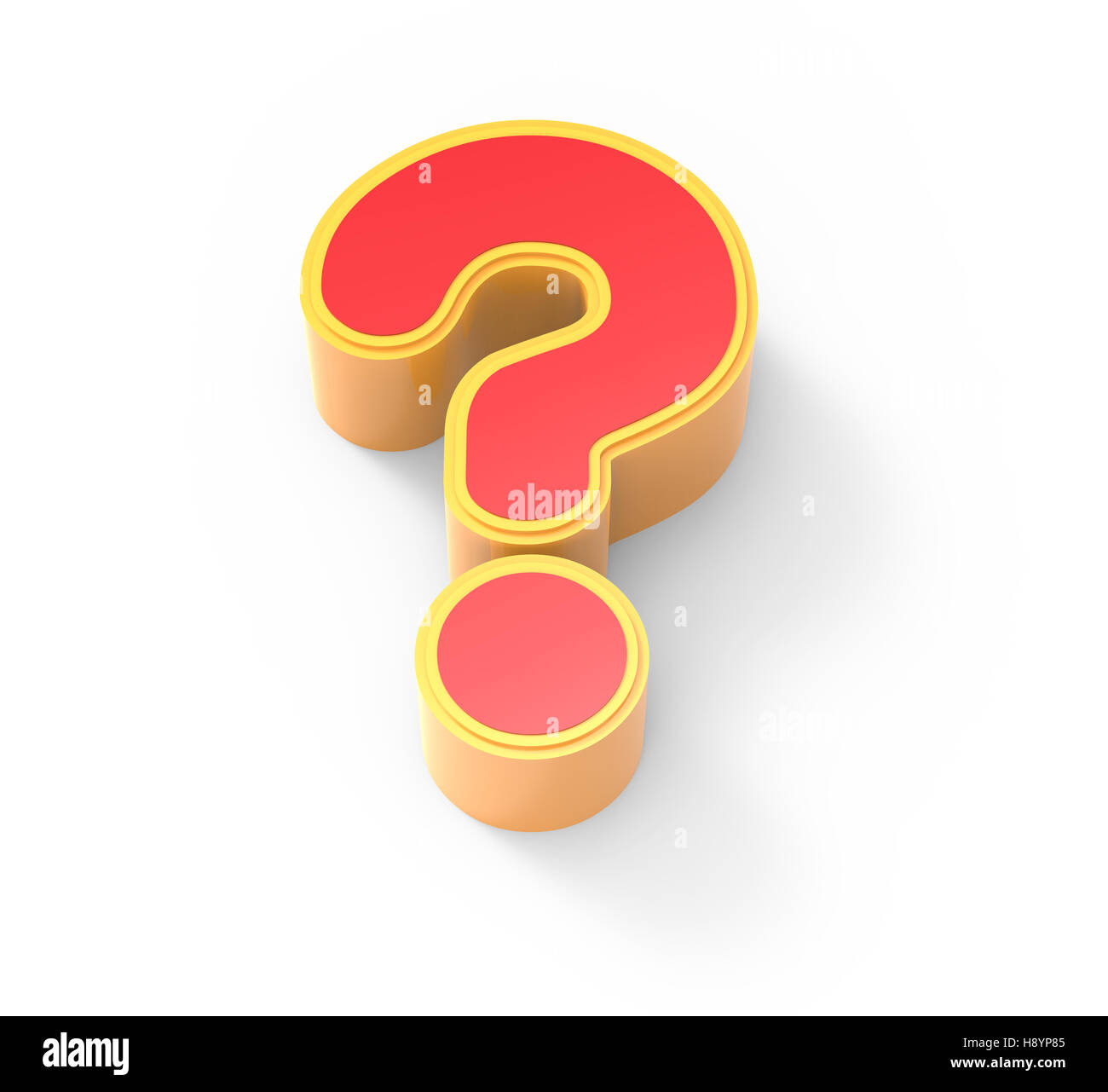 yellow framed red question mark, 3D rendering graphic isolated on white ...