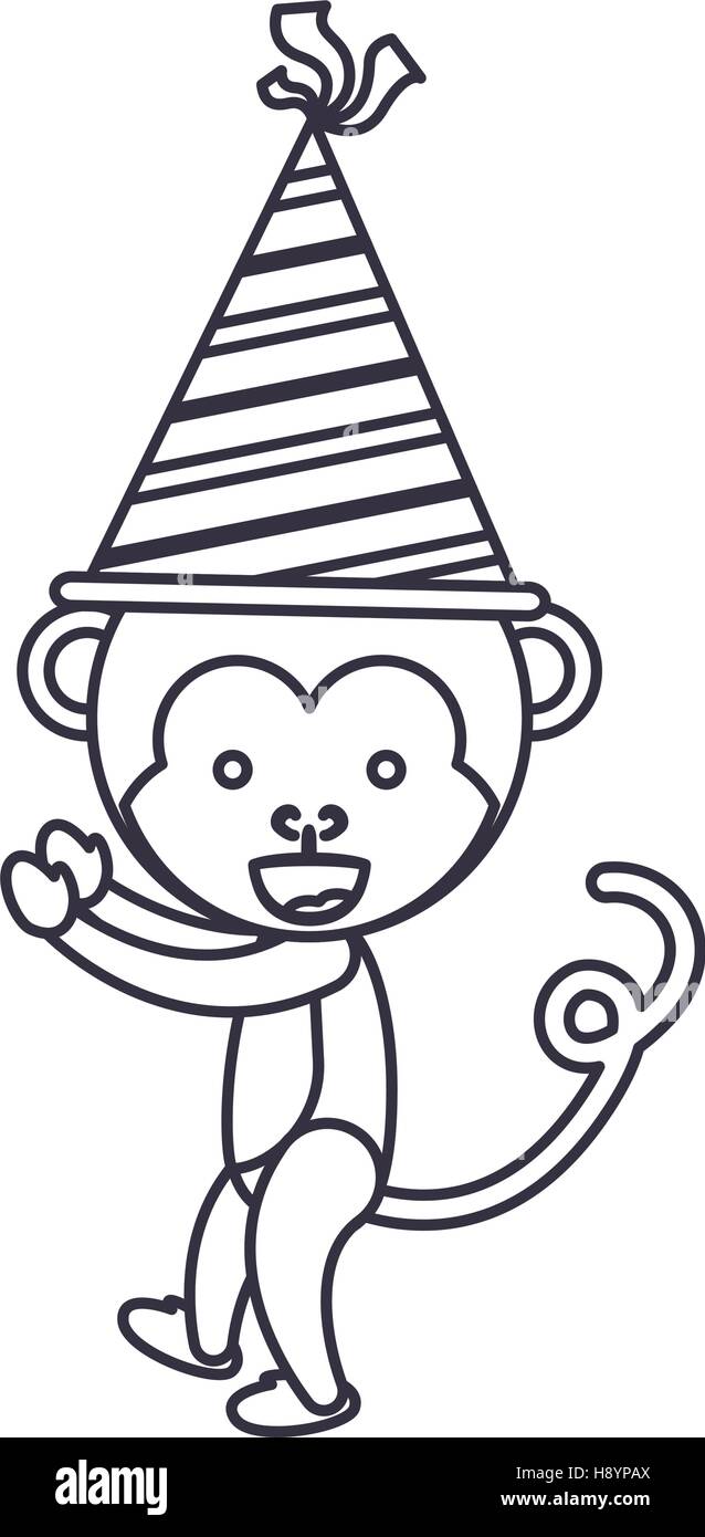 Monkey cartoon with party hat icon. Happy birthday celebration card and ...