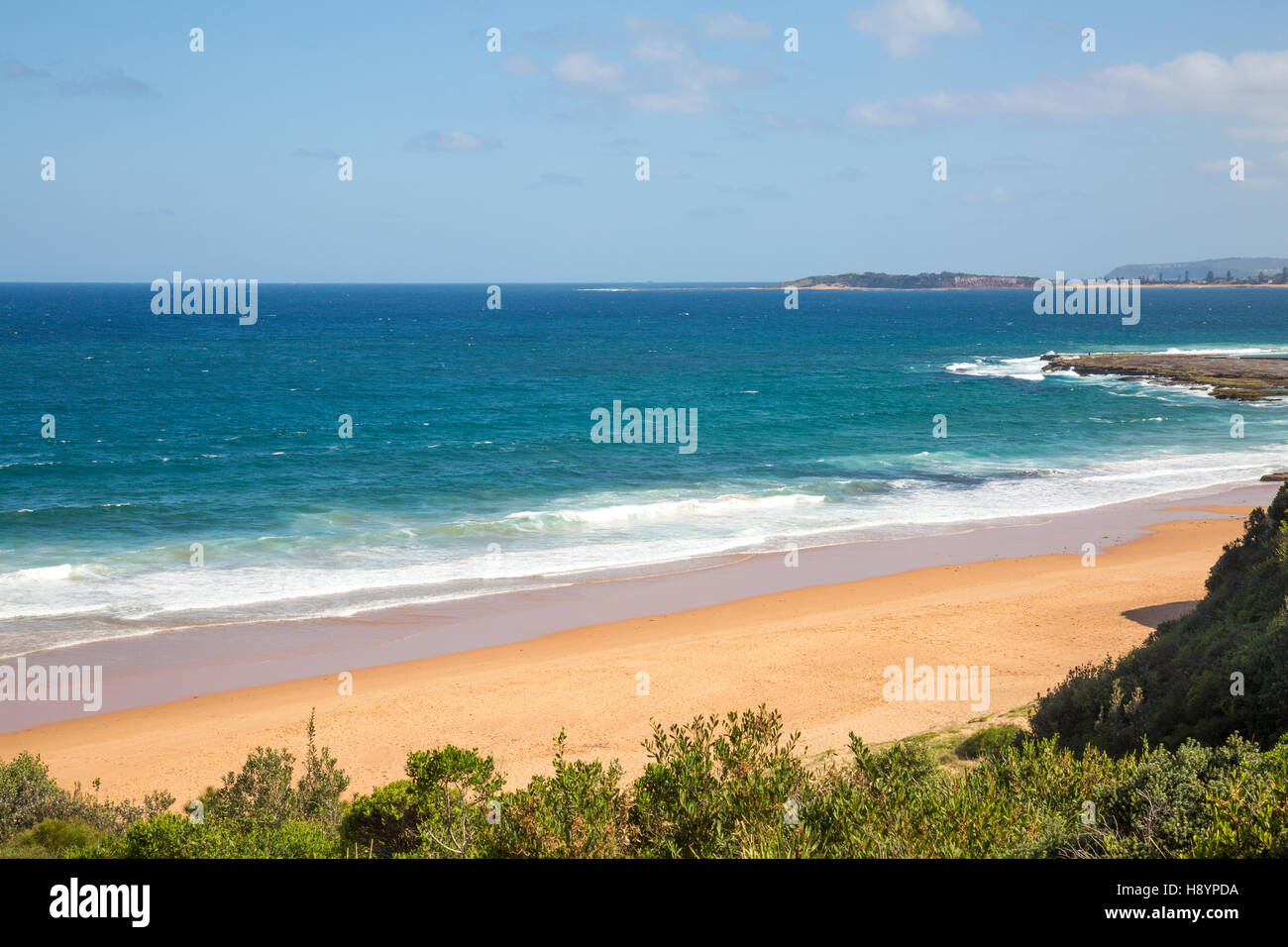 View of Turimetta beach in Sydney, Tasman sea and long reef in the ...
