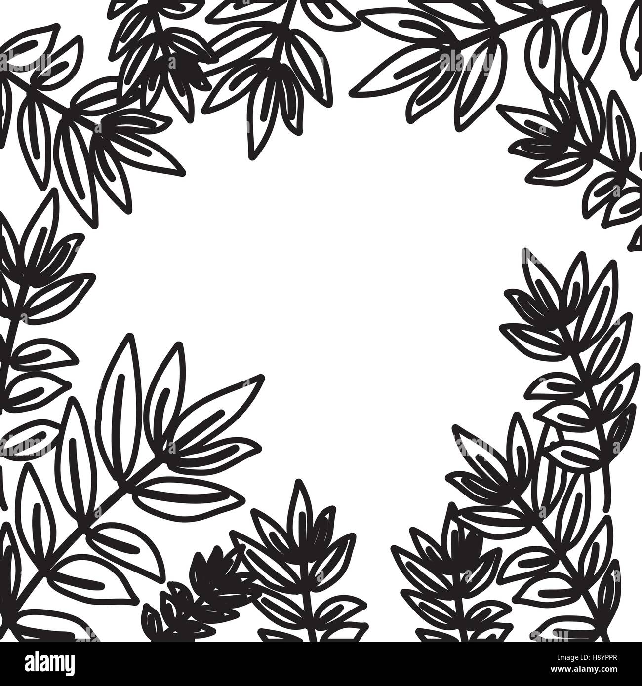 Leaves frame icon. Decoration rustic garden floral nature plant and ...