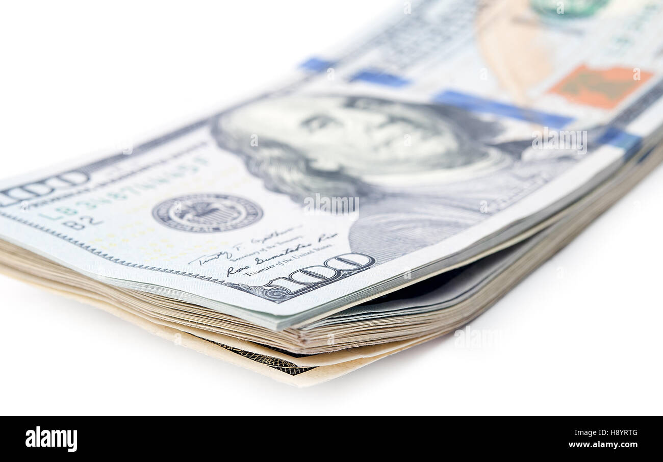 stack of hundred dollars isolated on white Stock Photo - Alamy