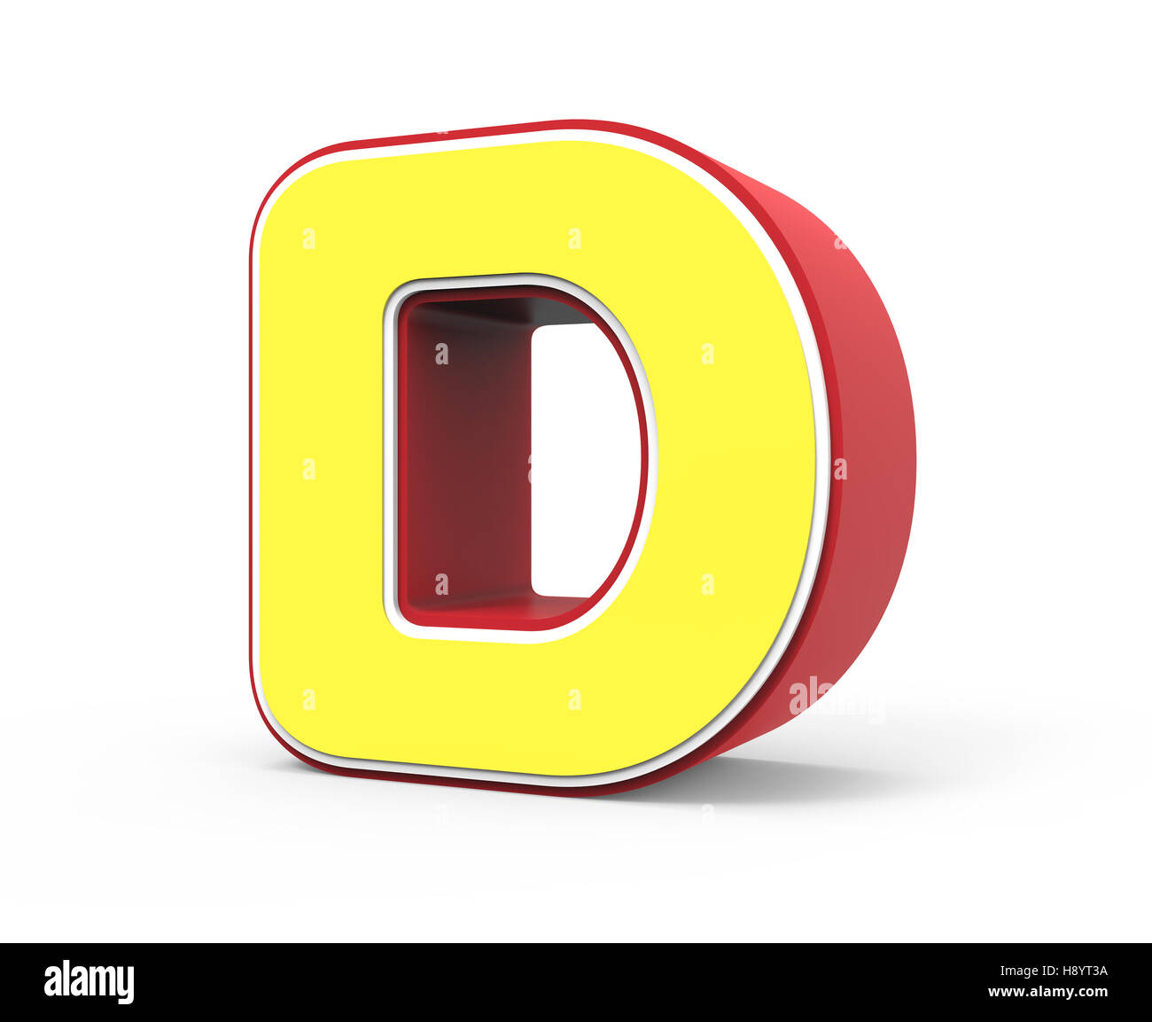 right tilt red framed yellow letter D, 3D rendering graphic isolated on ...