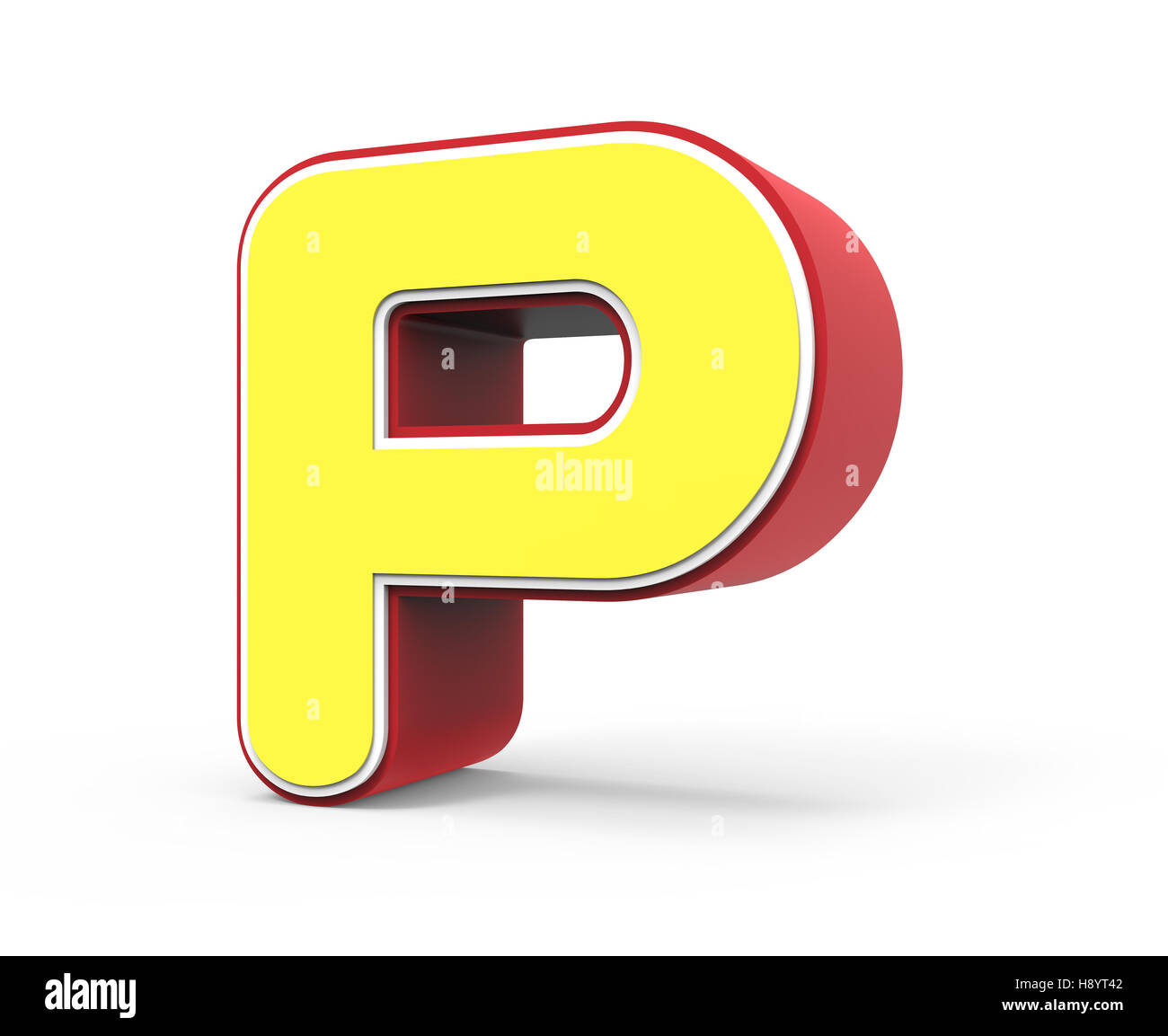 right tilt red framed yellow letter P, 3D rendering graphic isolated on ...