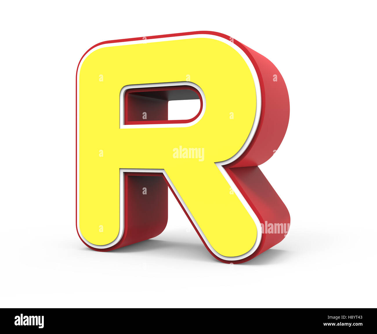 right tilt red framed yellow letter R, 3D rendering graphic isolated on ...