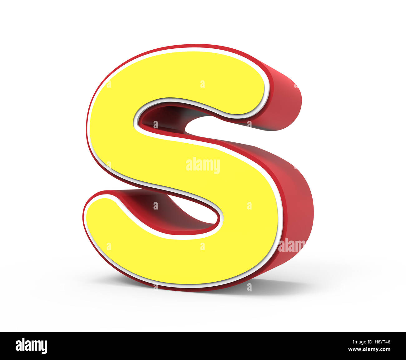 right tilt red framed yellow letter S, 3D rendering graphic isolated on ...