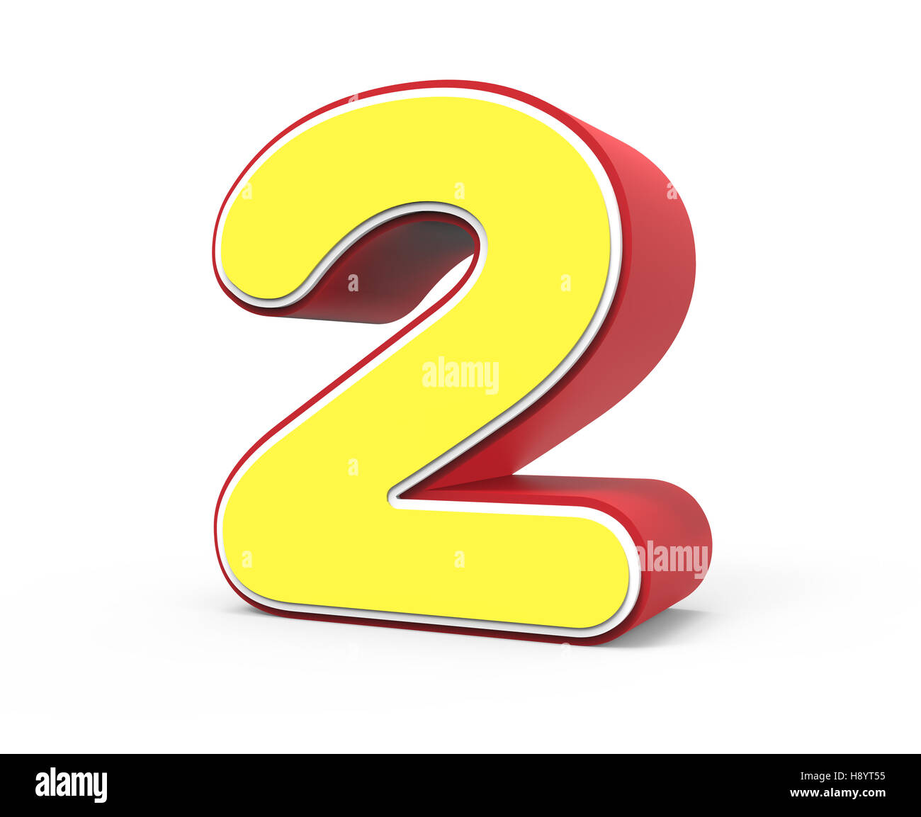right tilt red framed yellow number 2, 3D rendering graphic isolated on ...