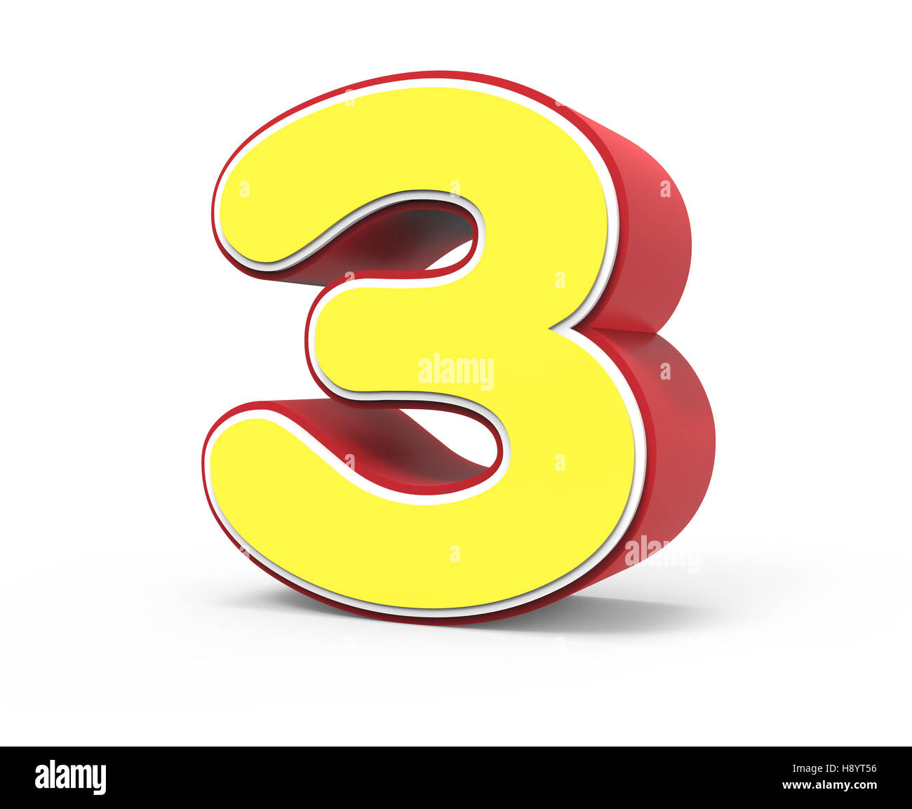 right tilt red framed yellow number 3, 3D rendering graphic isolated on ...