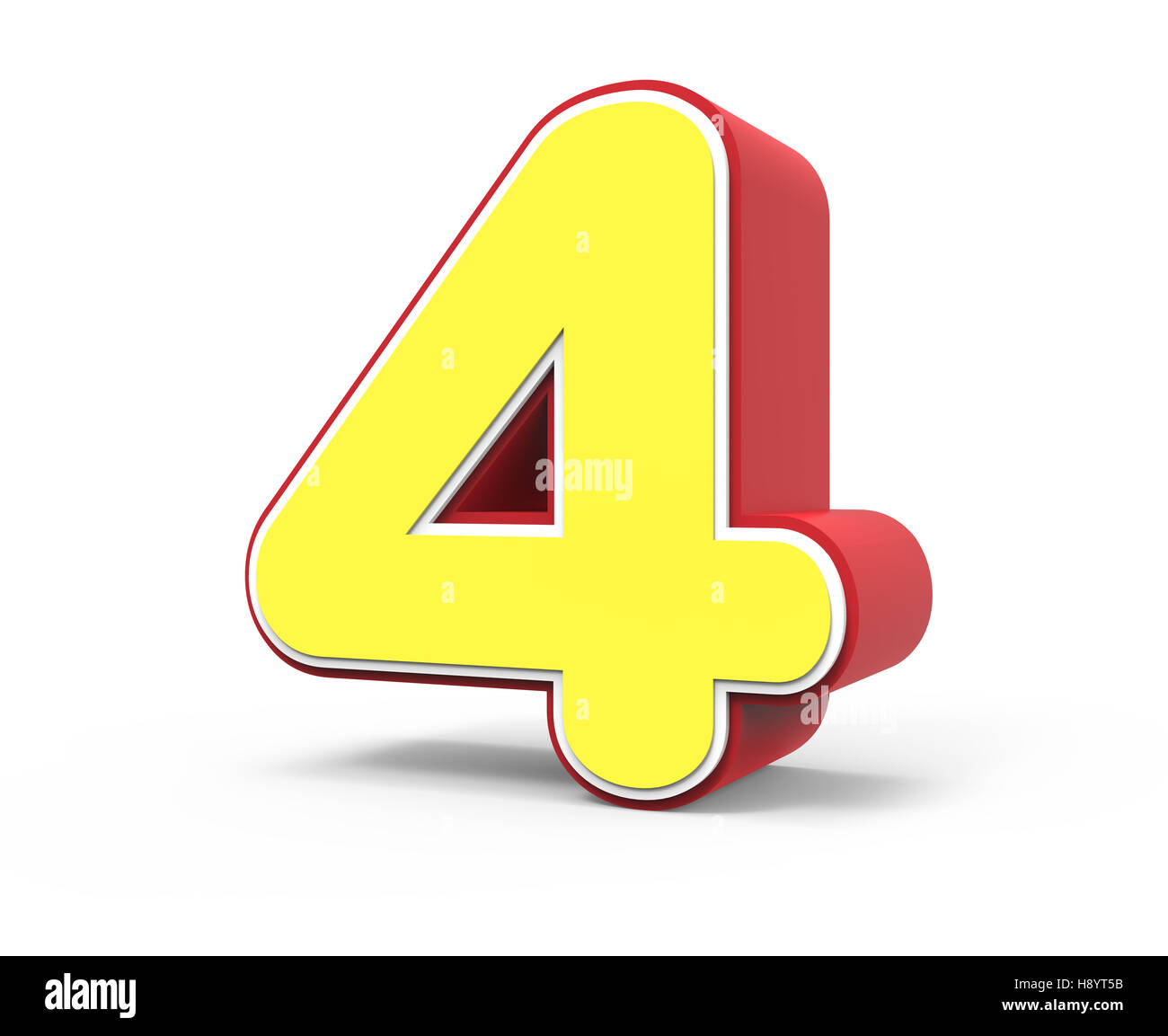 right tilt red framed yellow number 4, 3D rendering graphic isolated on ...