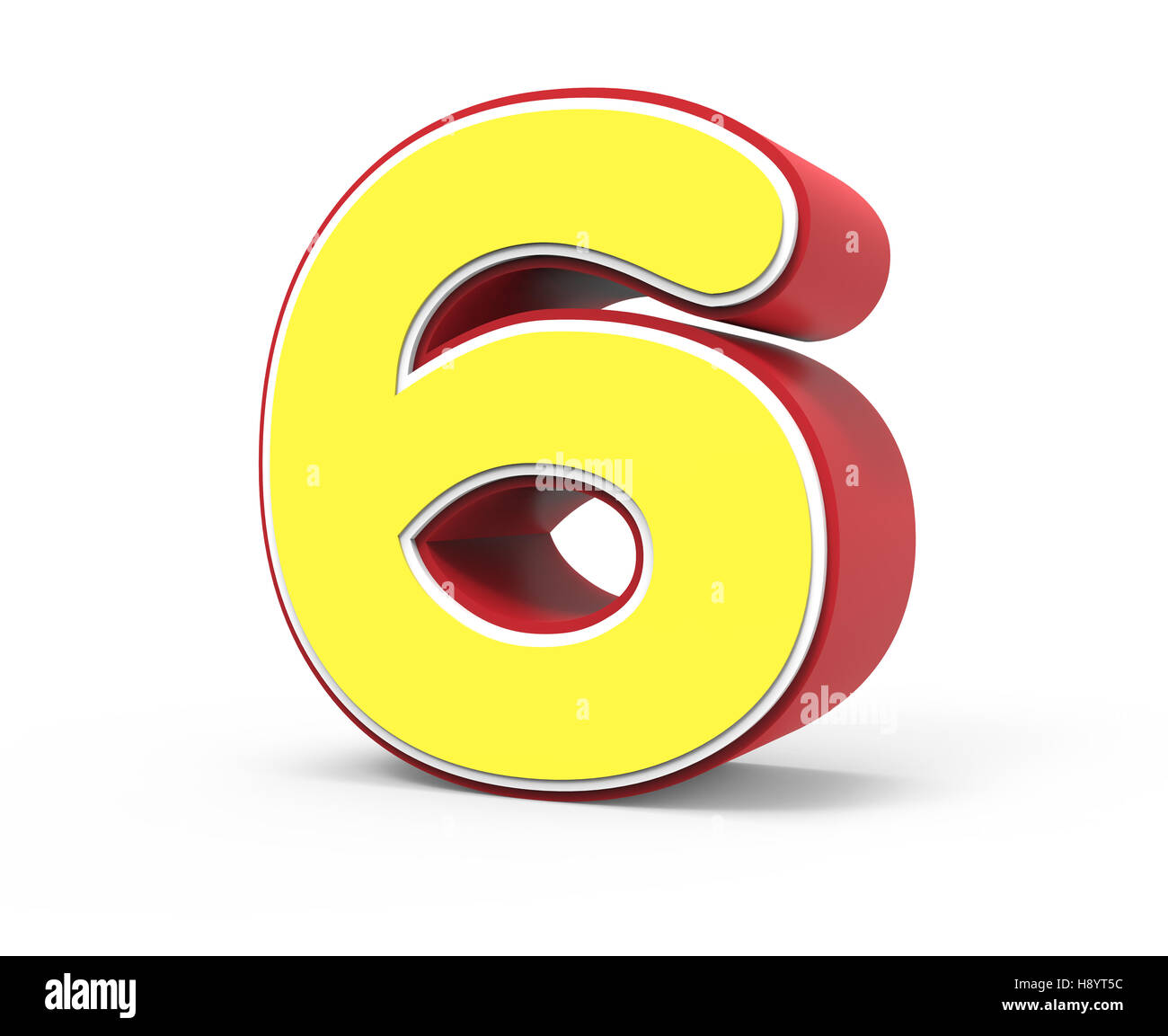right tilt red framed yellow number 6, 3D rendering graphic isolated on ...