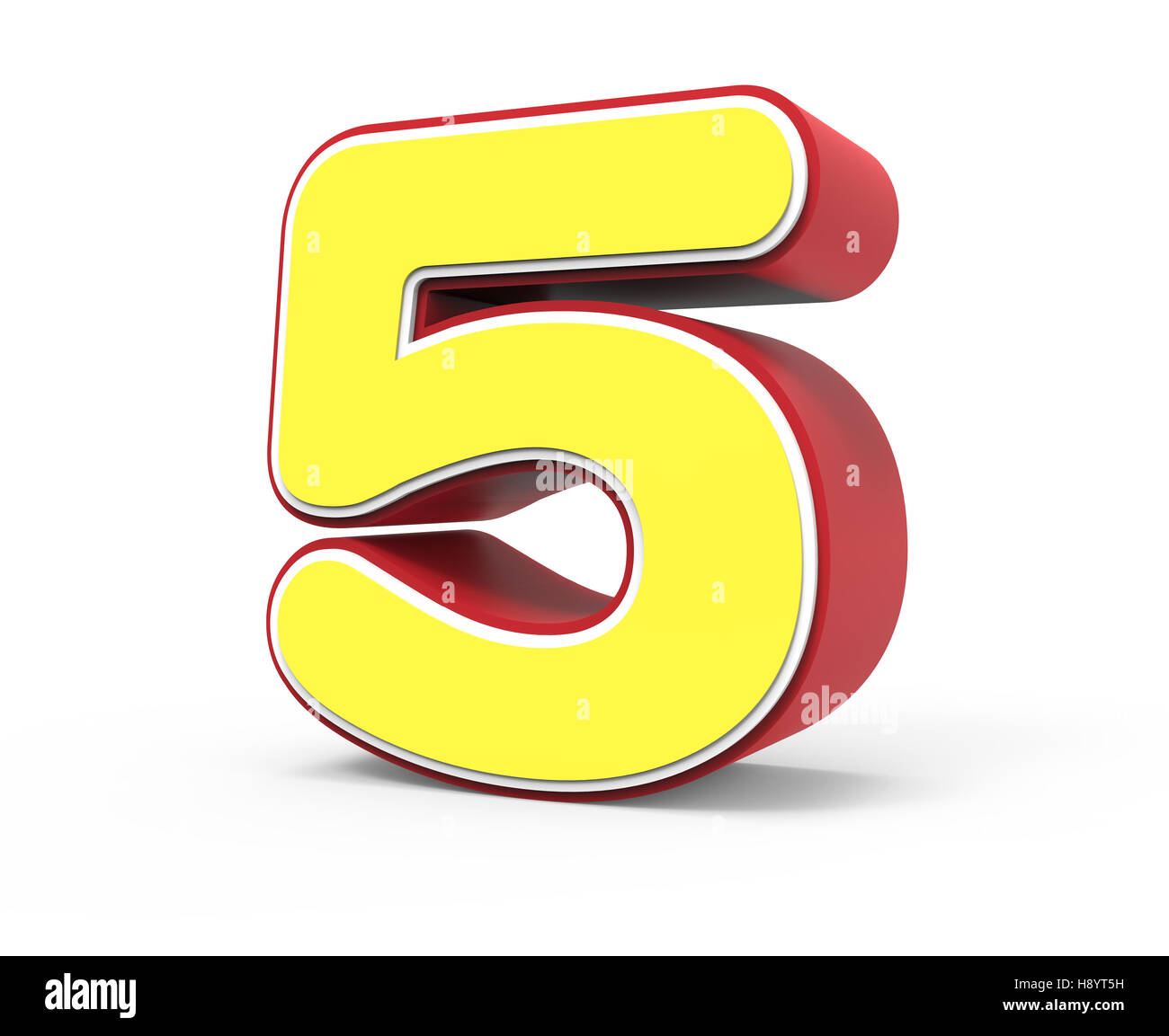 right tilt red framed yellow number 5, 3D rendering graphic isolated on ...