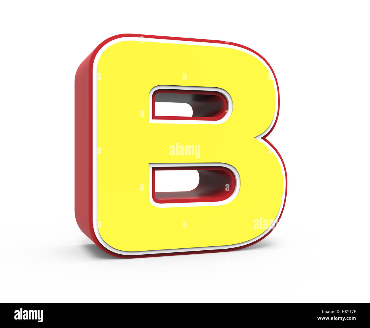 left tilt red framed yellow letter B, 3D rendering graphic isolated on ...