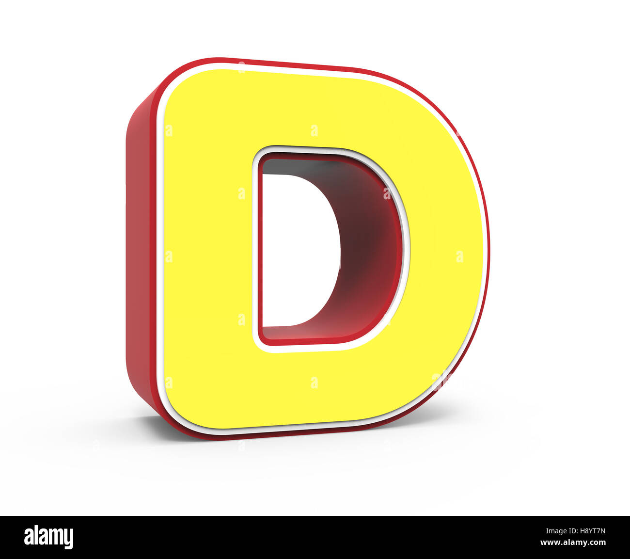 left tilt red framed yellow letter D, 3D rendering graphic isolated on ...