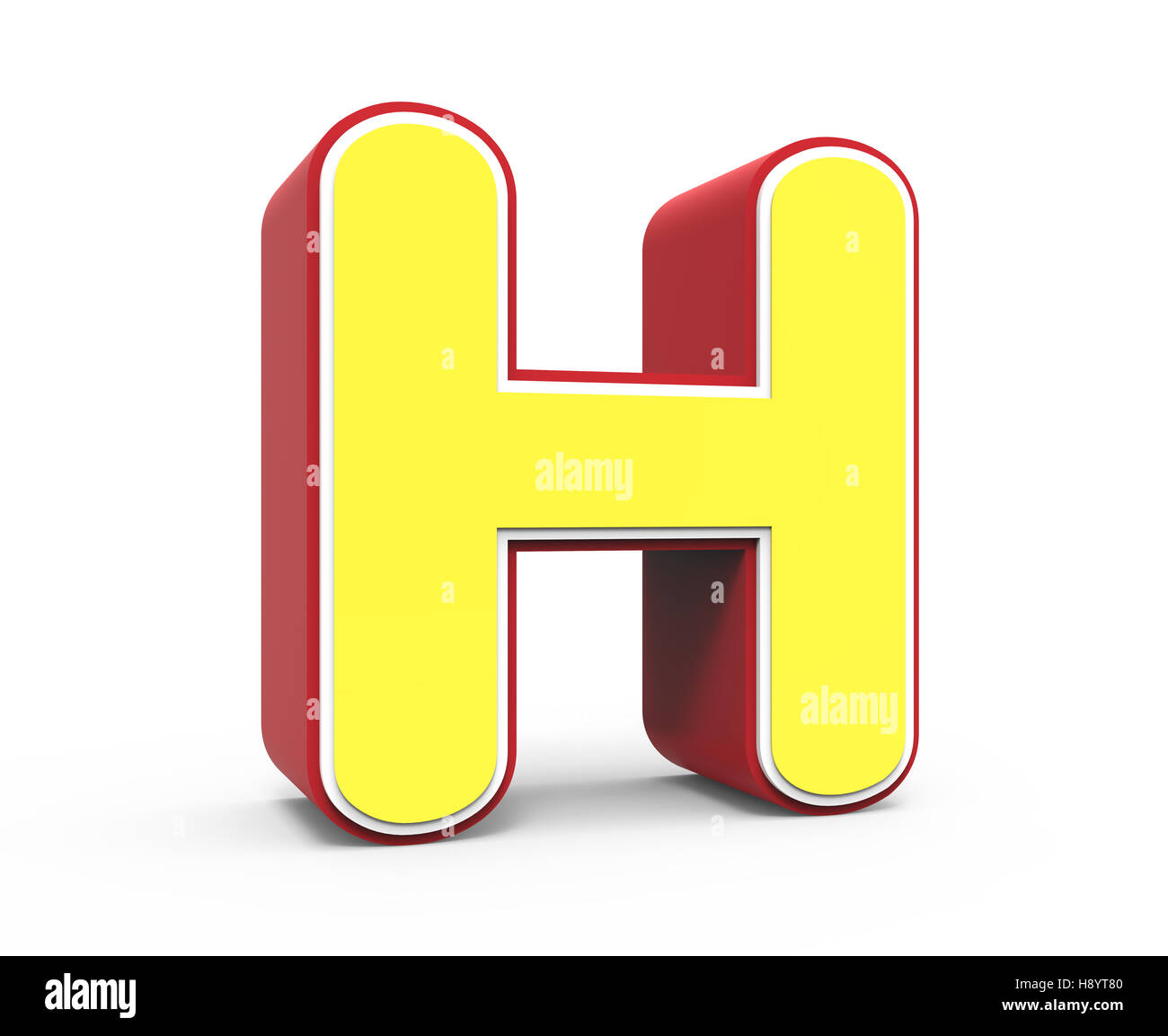 left tilt red framed yellow letter H, 3D rendering graphic isolated on ...