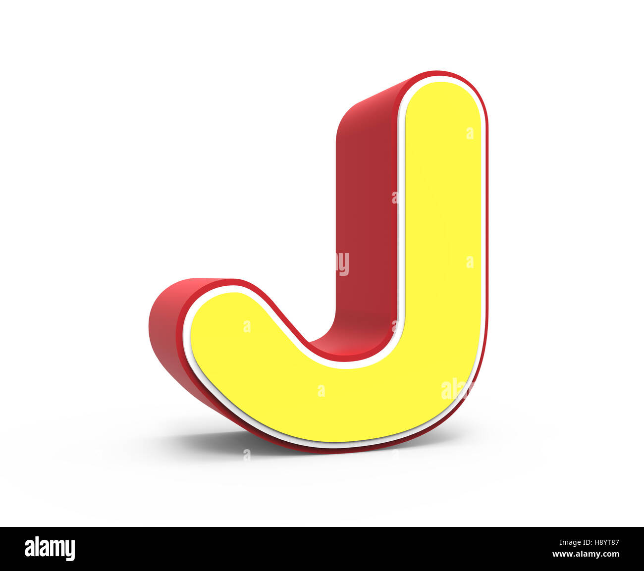 left tilt red framed yellow letter J, 3D rendering graphic isolated on ...