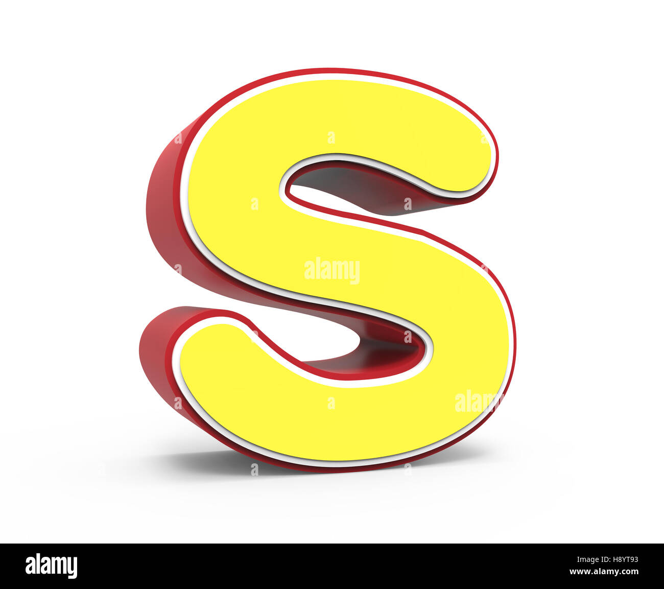left tilt red framed yellow letter S, 3D rendering graphic isolated on ...